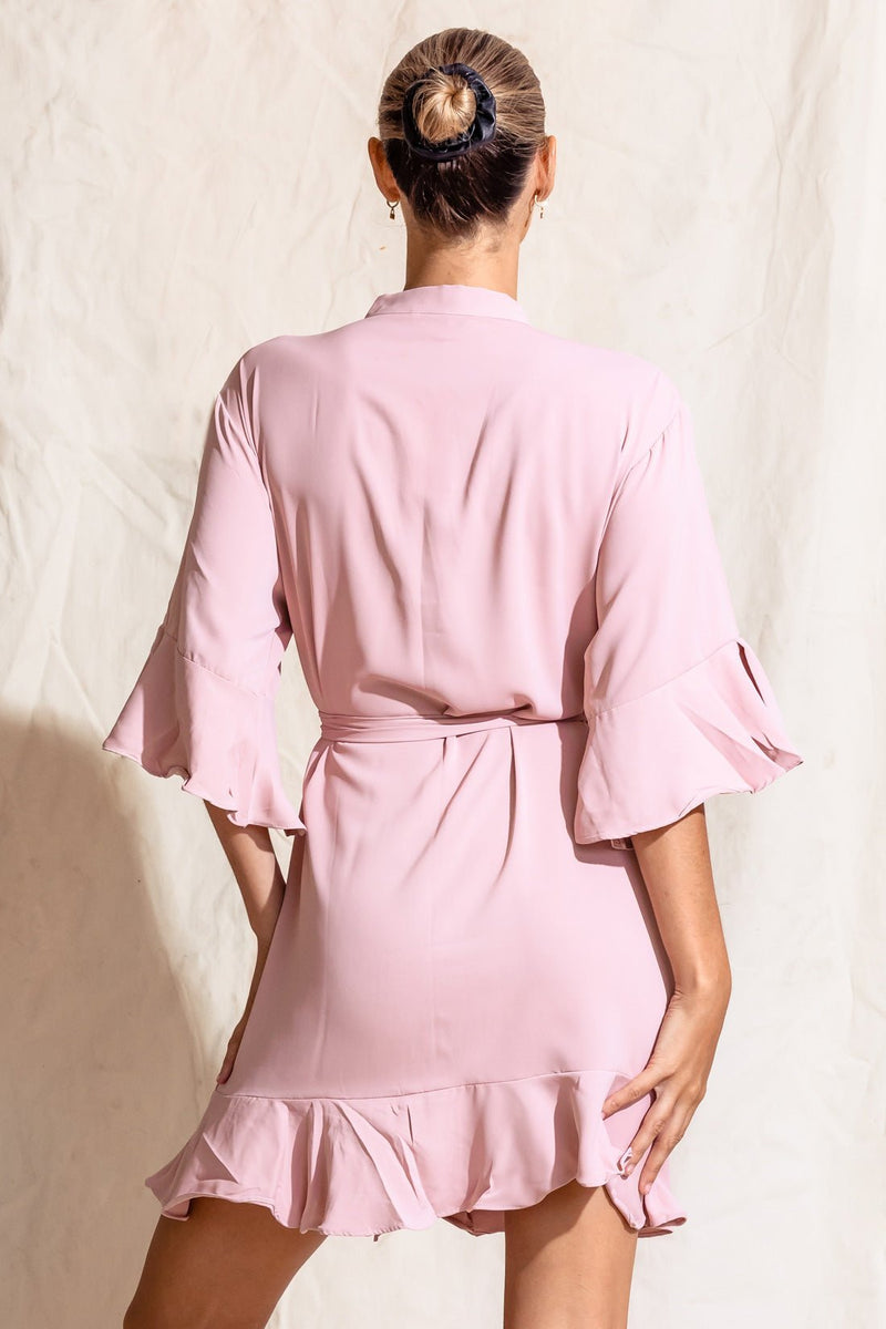 Liv Rose Pink Matte Cotton Ruffle Robe | Bridesmaid Embroidered